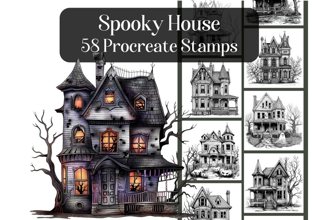 Spooky House Procreate Stamps: Halloween Haunted Mansion Brushes ...