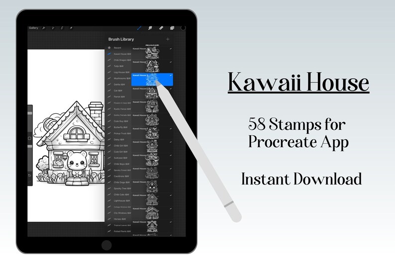 Kawaii House Procreate Stamps, 58 Stamp Brushes for Procreate App on ...