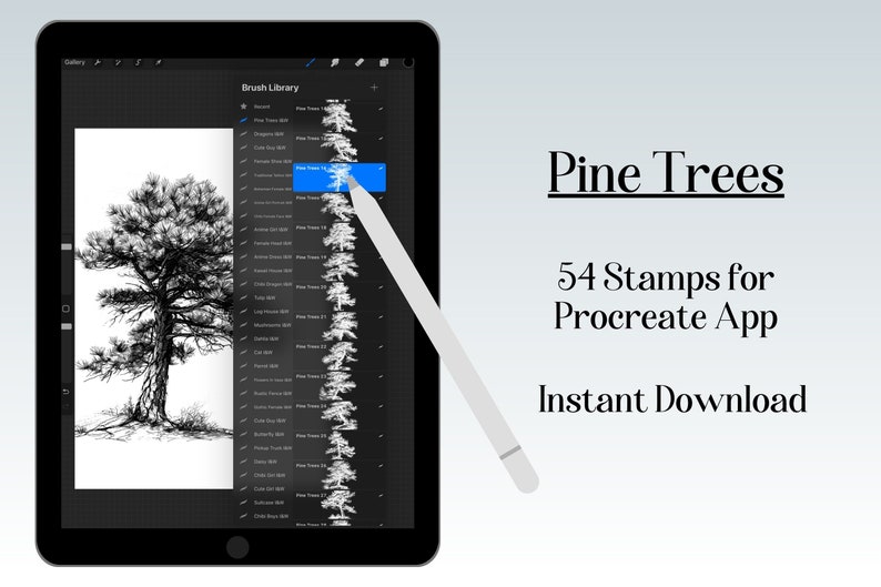 Pine Trees Procreate Stamps: Forest Foliage Brush Set (digital Download ...
