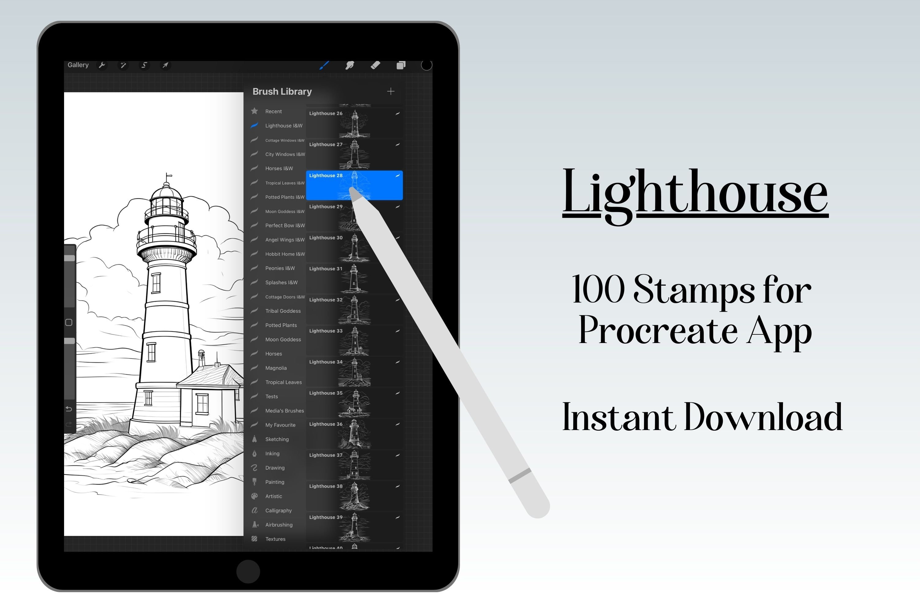 Lighthouse Procreate Stamps: Nautical Landscape Brushes (100) (digital Product) - Etsy