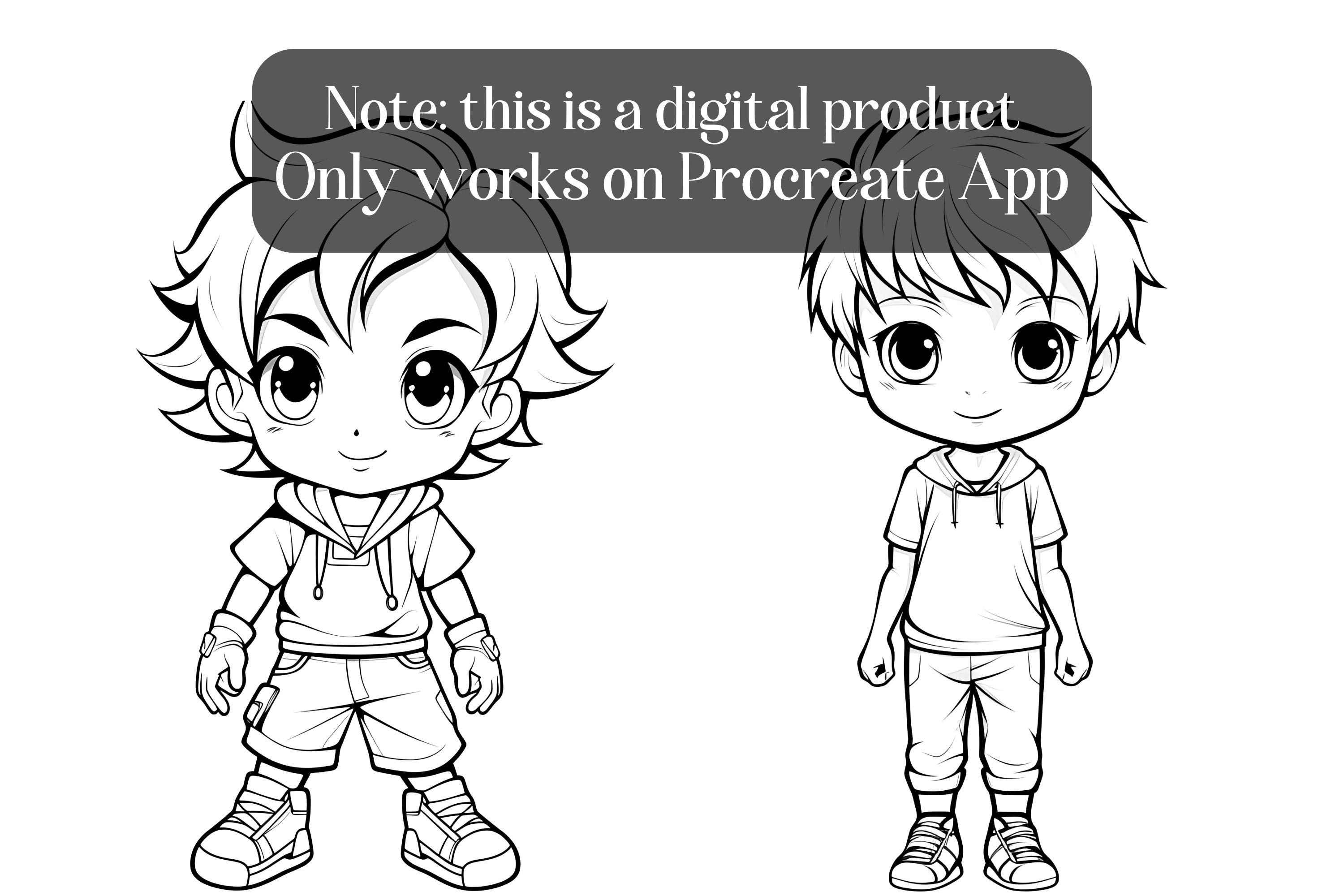 Chibi Boys Procreate Stamps, 54 Cute Cartoon Boy Brush Stamps for ...