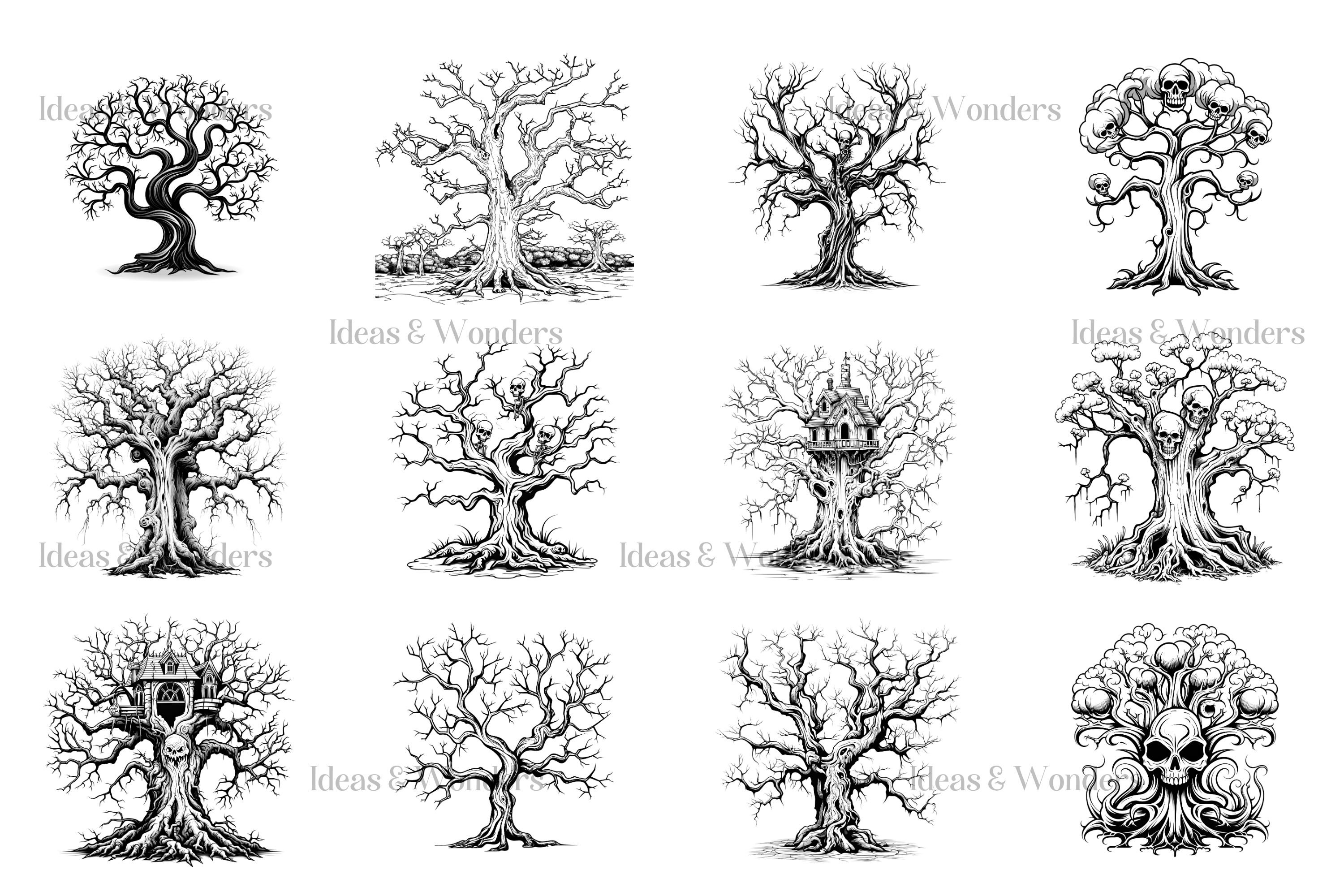 Spooky Tree Procreate Stamps: Halloween Brush Set (digital Download) - Etsy