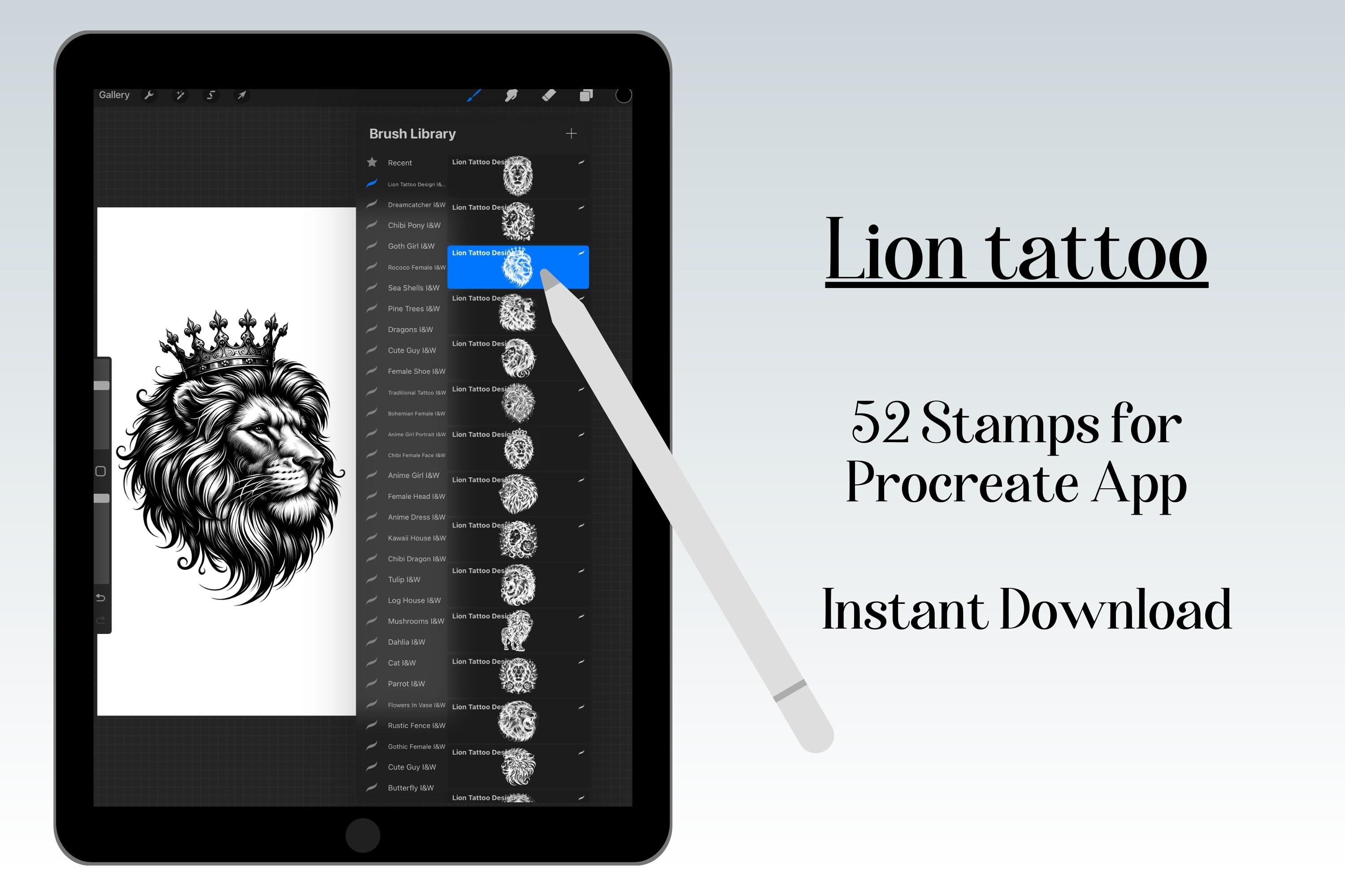 Lion Tattoo Design Procreate Stamp Brushes, Procreate Stamps, Animals ...