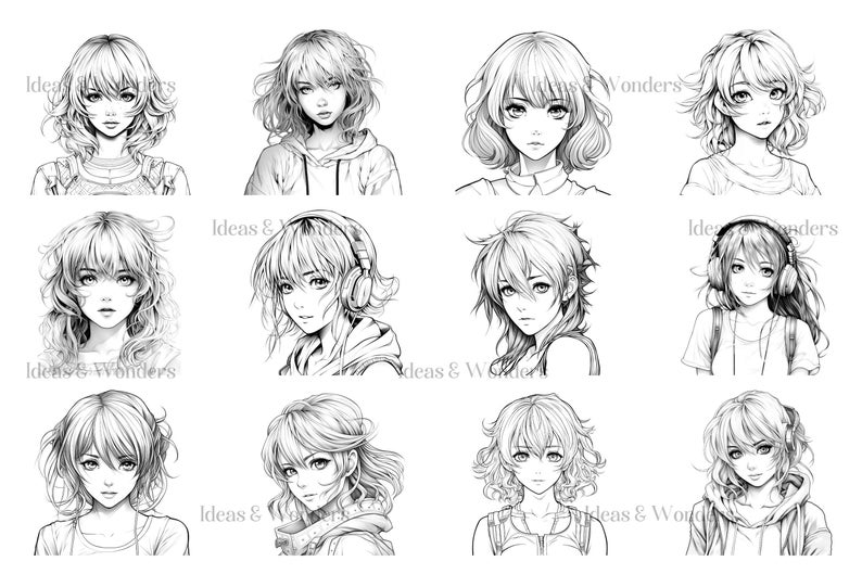 Anime Girl Portrait Procreate Stamps, 62 Procreate Stamp Brushes ...