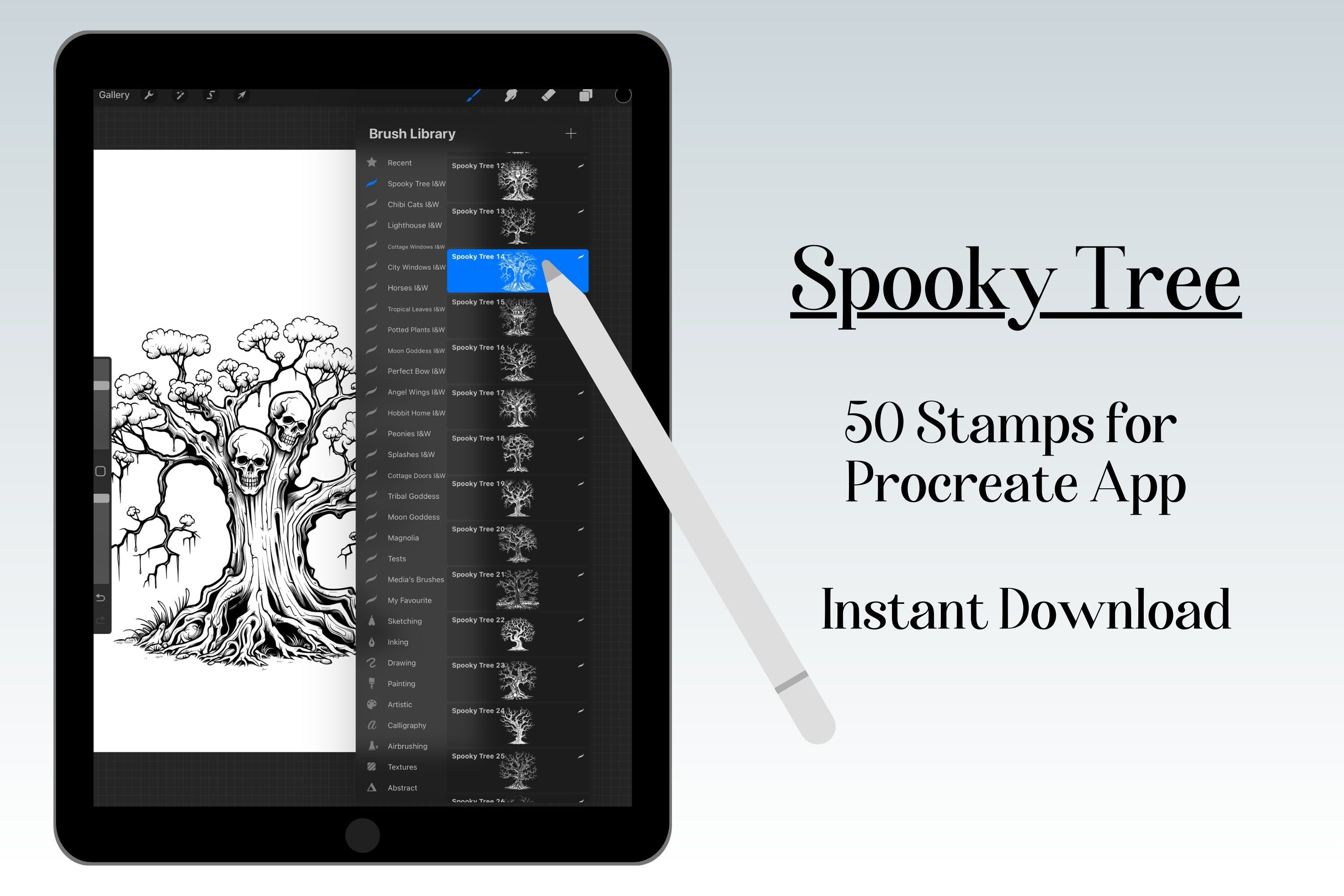 Spooky Tree Procreate Stamps: Halloween Brush Set (digital Download) - Etsy