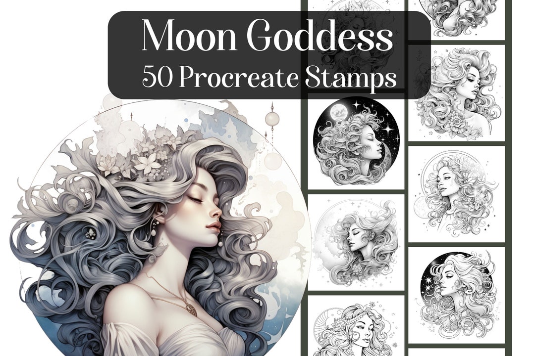 Moon Goddess Procreate Stamps: Female Face Celestial Brushes (digital ...