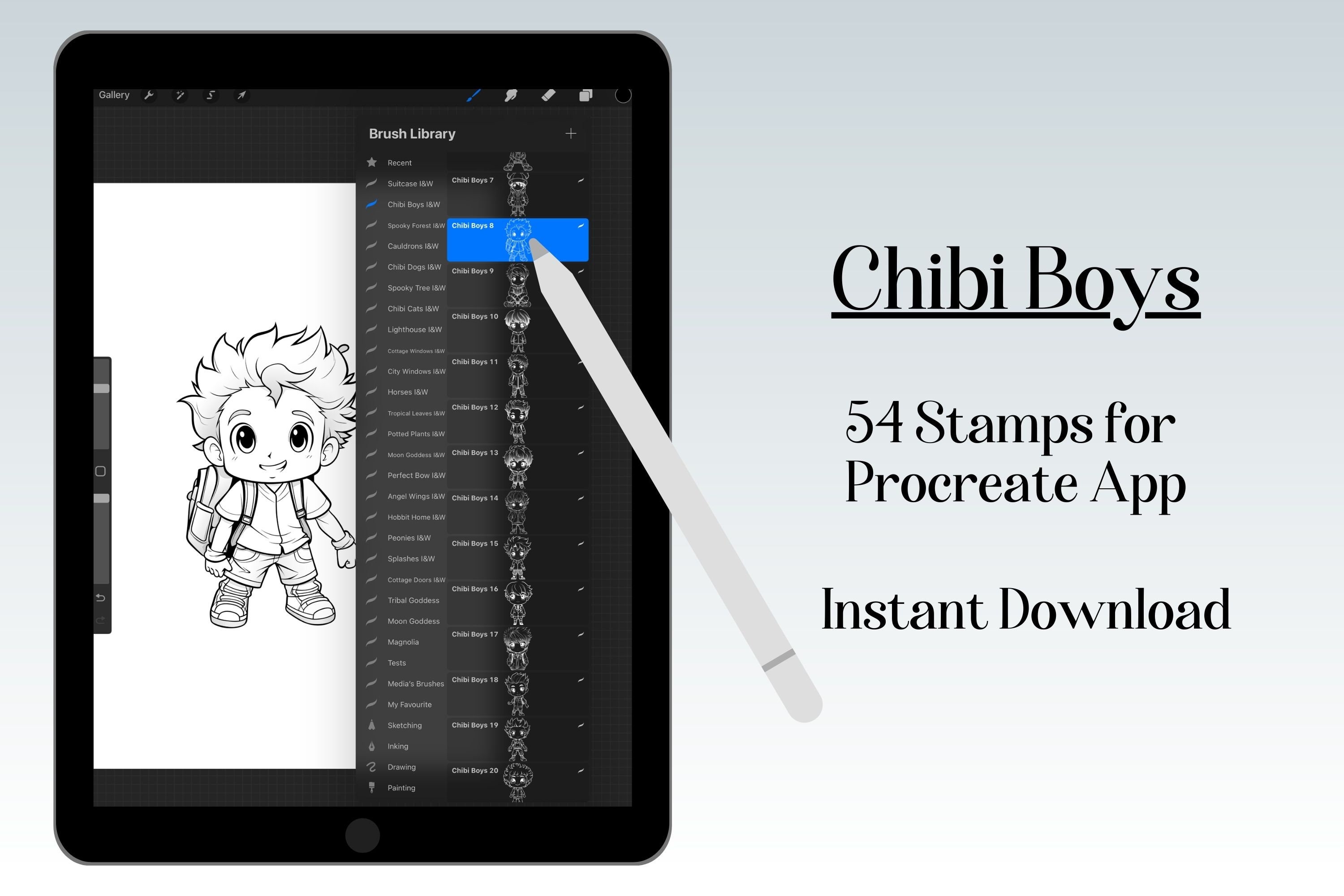 Chibi Boys Procreate Stamps, 54 Cute Cartoon Boy Brush Stamps for ...
