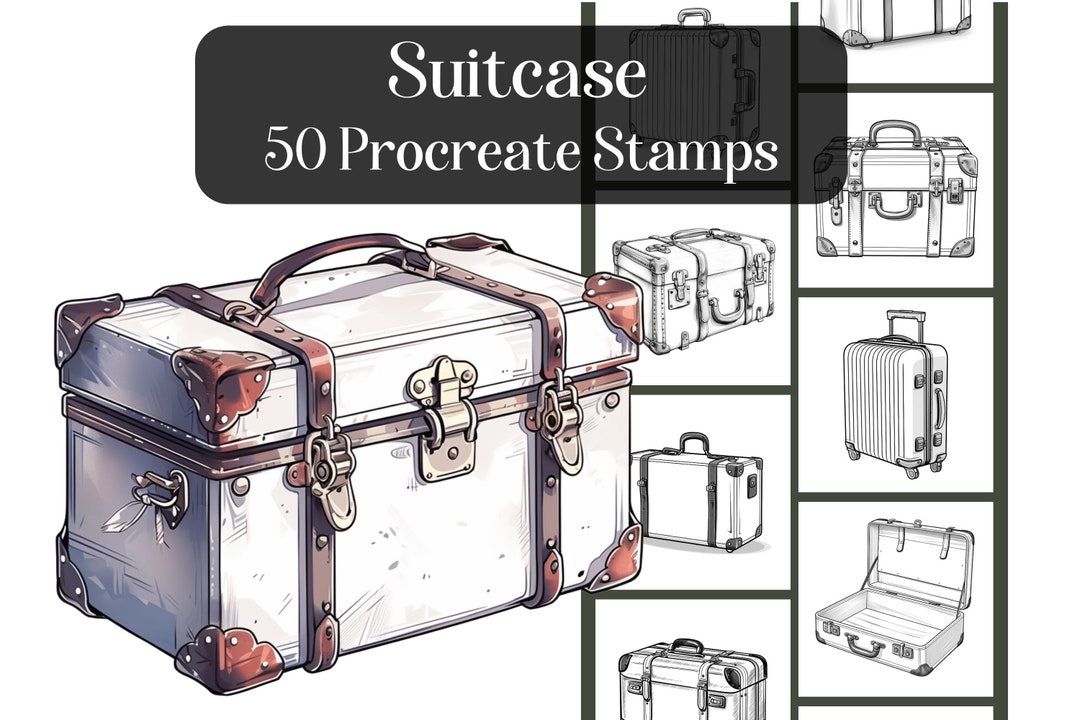 Suitcase Procreate Stamps, 50 Vintage Travel Suitcase Brush Stamps for ...