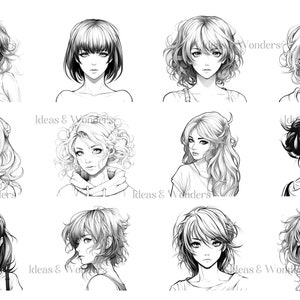 Anime Girl Portrait Procreate Stamps, 62 Procreate Stamp Brushes ...