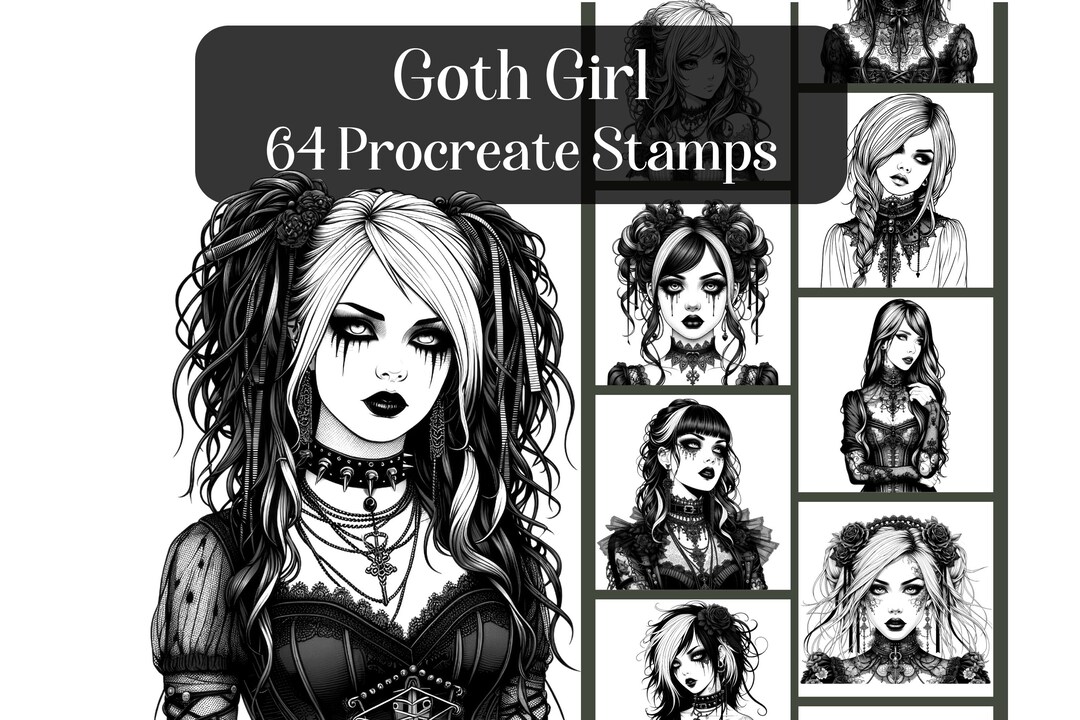 Goth Girl Procreate Stamps: 64 Gothic Female Brushes (digital Download ...