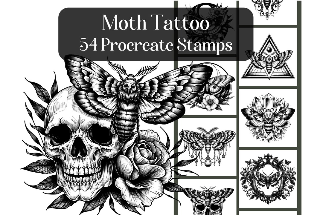Moth Tattoo Procreate Stamps, Moth Designs, Insects, Moth and Crescent, Floral Moth, Butterfly ...