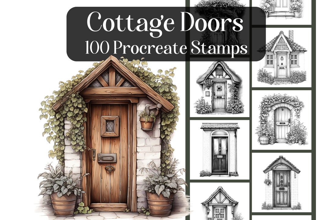 Cottage Doors Procreate Stamps: 100 Realistic Building Brushes (digital ...