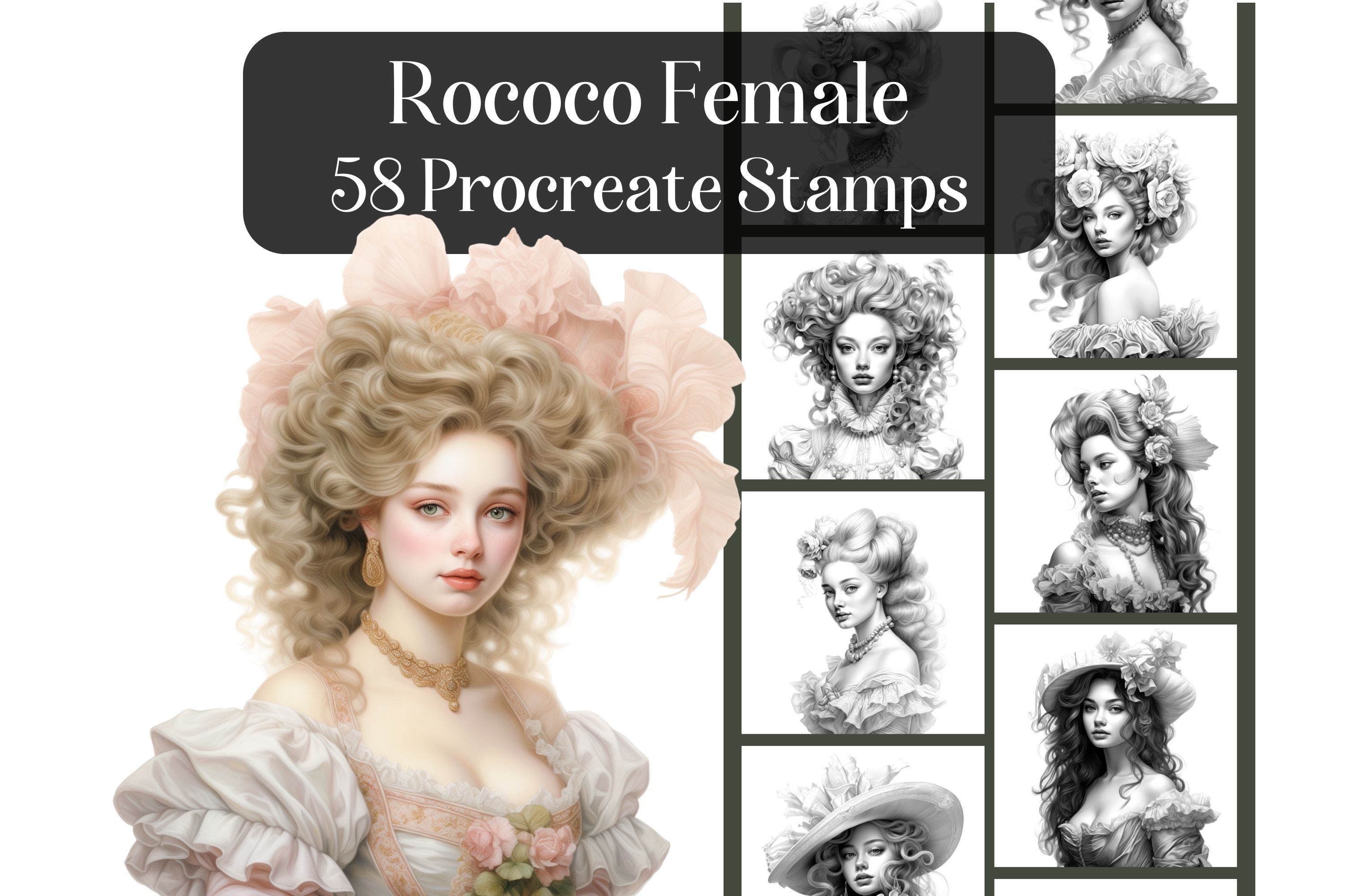 Rococo Female Procreate Stamps, Procreate Brushes, Victorian Female ...