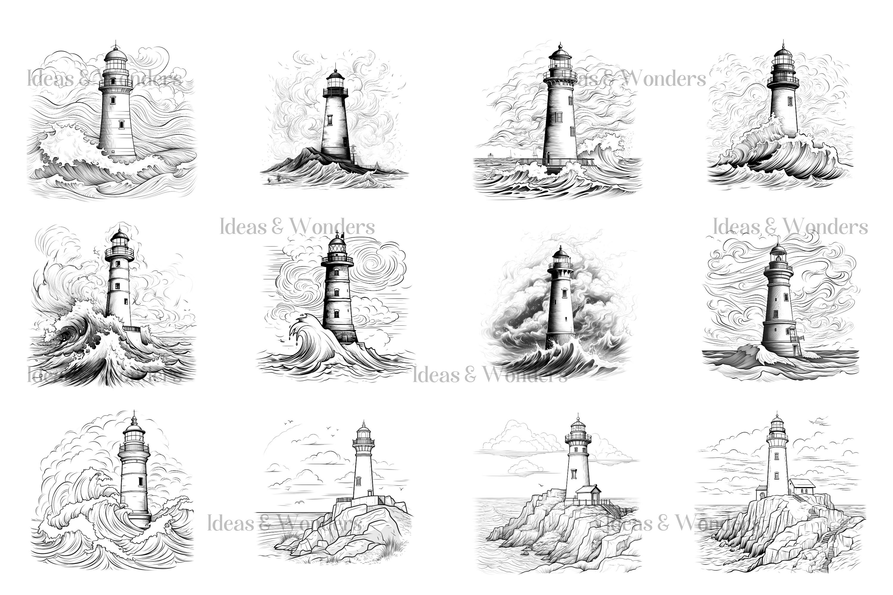 Lighthouse Procreate Stamps: Nautical Landscape Brushes (100) (digital Product) - Etsy