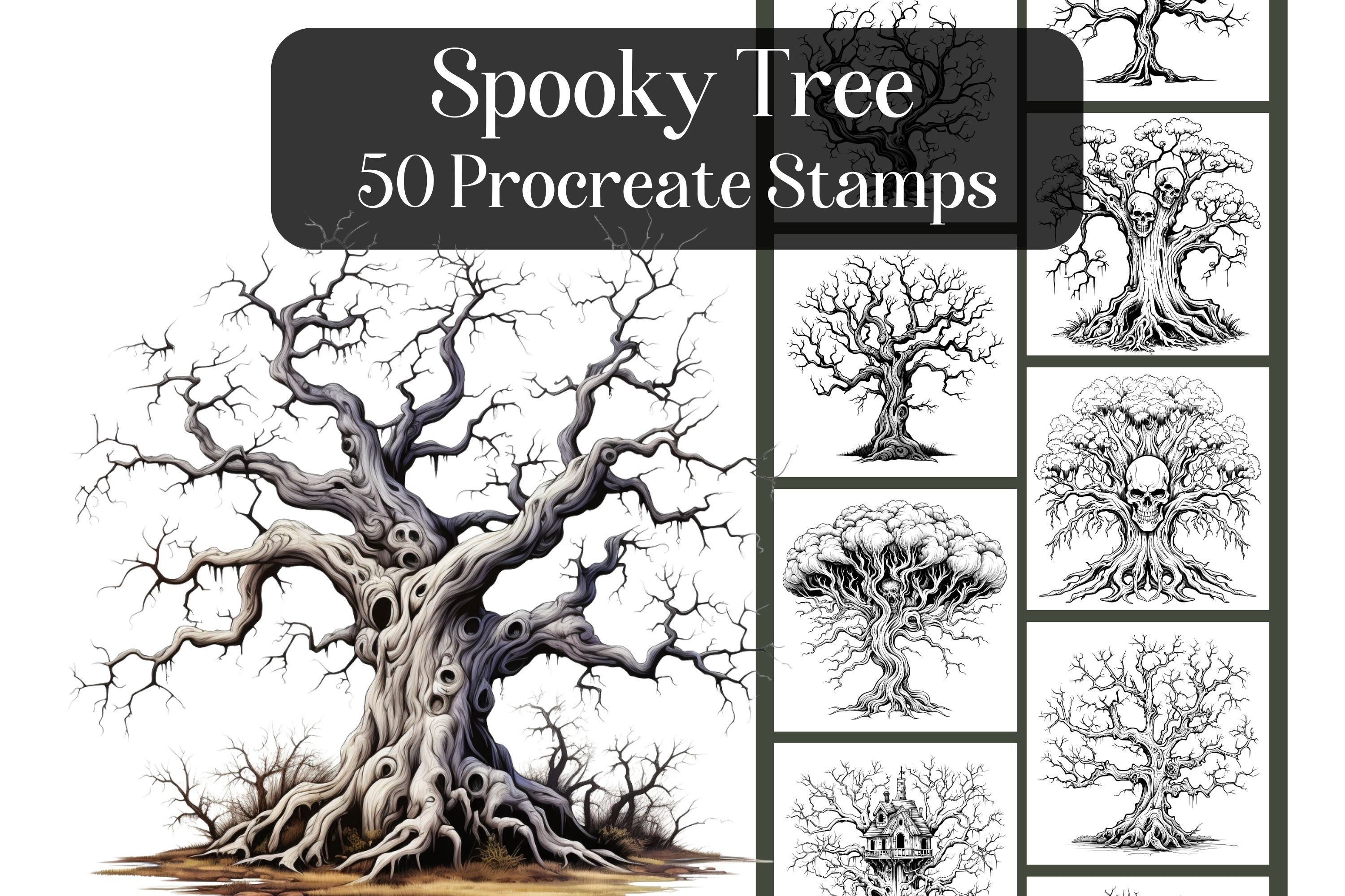 Spooky Tree Procreate Stamps: Halloween Brush Set (digital Download) - Etsy