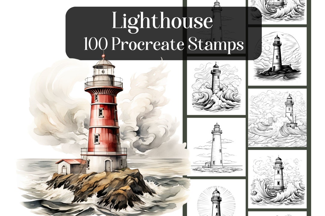 Lighthouse Procreate Stamps: Nautical Landscape Brushes (100) (digital Product) - Etsy