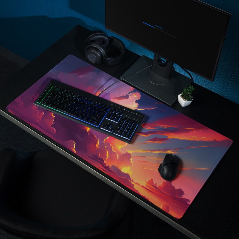 Aesthetic Gaming Mouse Pad Anime Sunset Desk Mat Non-slip Rubber Base ...