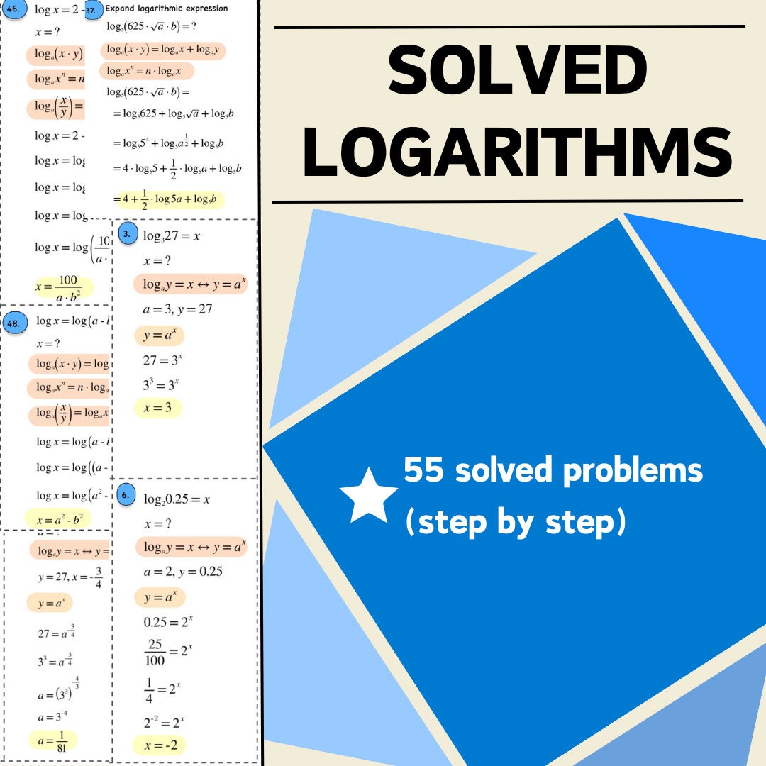 Math: SOLVED LOGARITHMS Step by Step - Etsy
