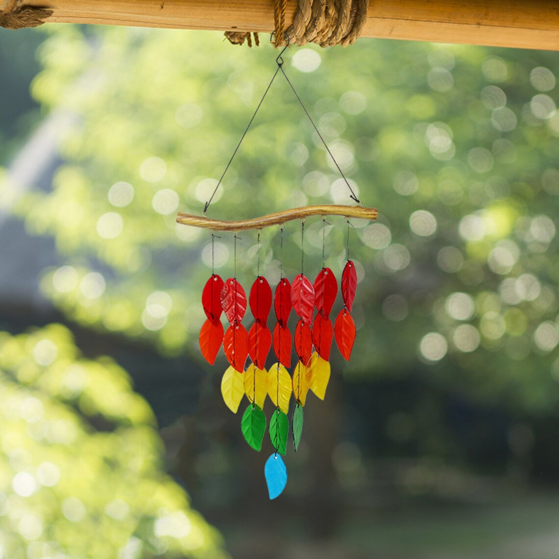 Stained Glass Wind Chime Pendant, Leaf Wind Chime Charm, Sun Catcher ...