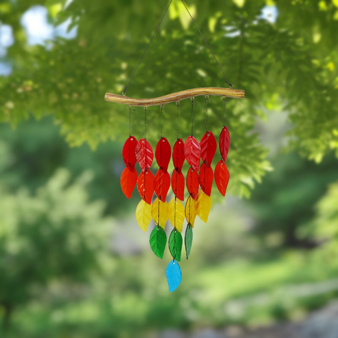 Stained Glass Wind Chime Pendant, Leaf Wind Chime Charm, Sun Catcher ...