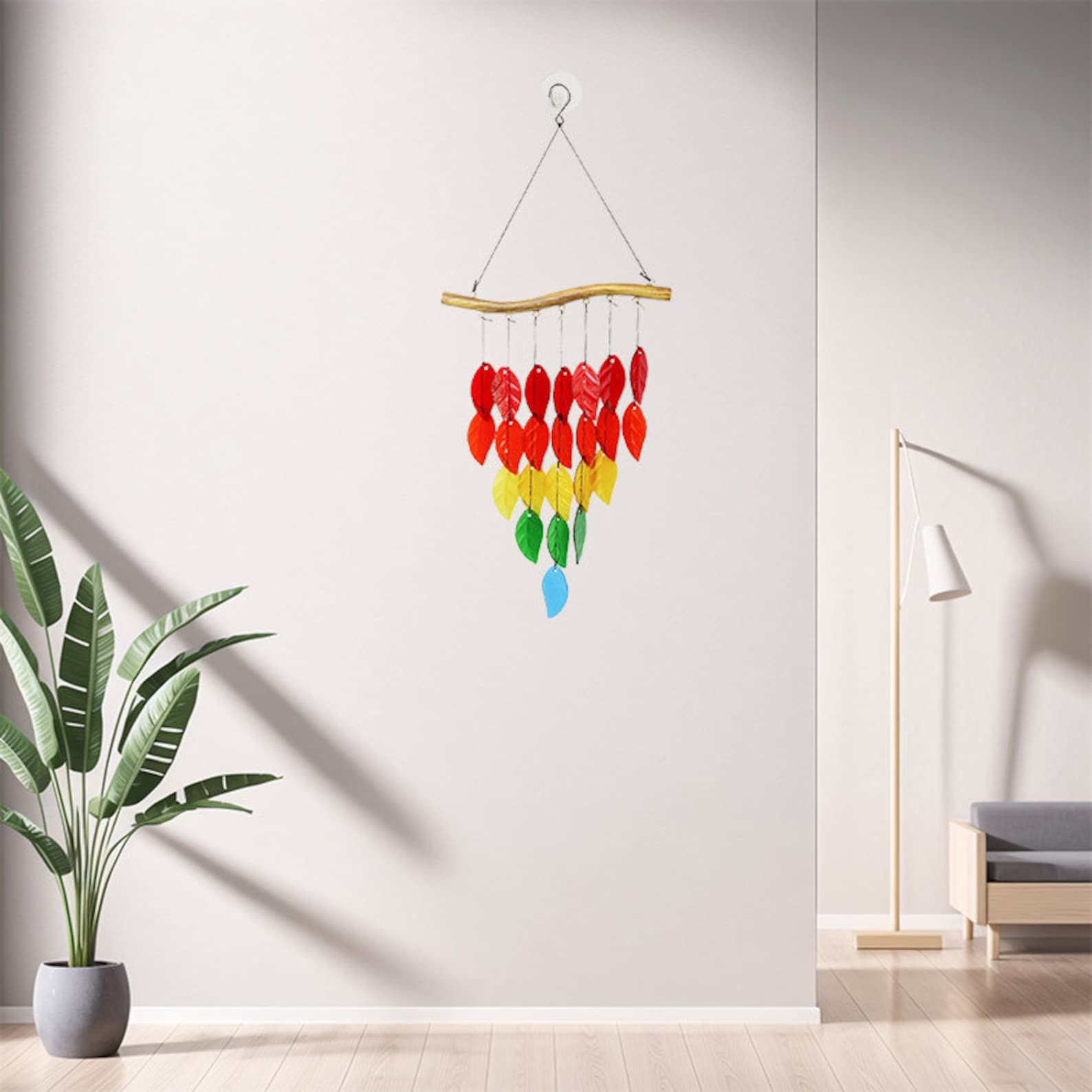 Stained Glass Wind Chime Pendant, Leaf Wind Chime Charm, Sun Catcher ...