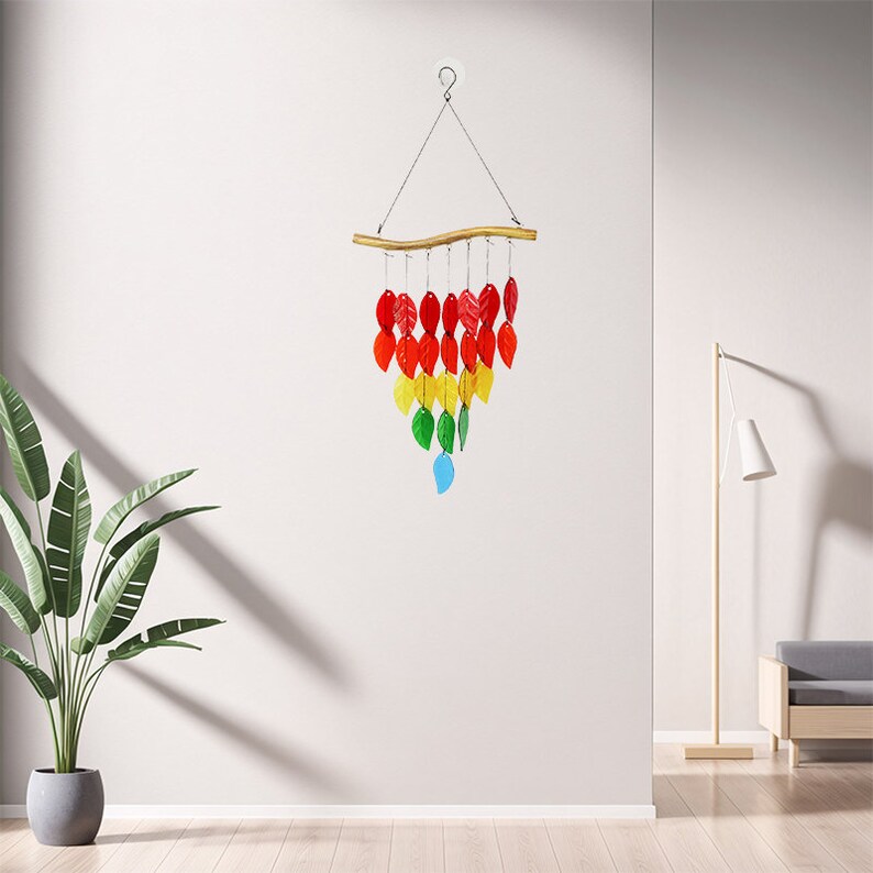 Stained Glass Wind Chime Pendant, Leaf Wind Chime Charm, Sun Catcher ...