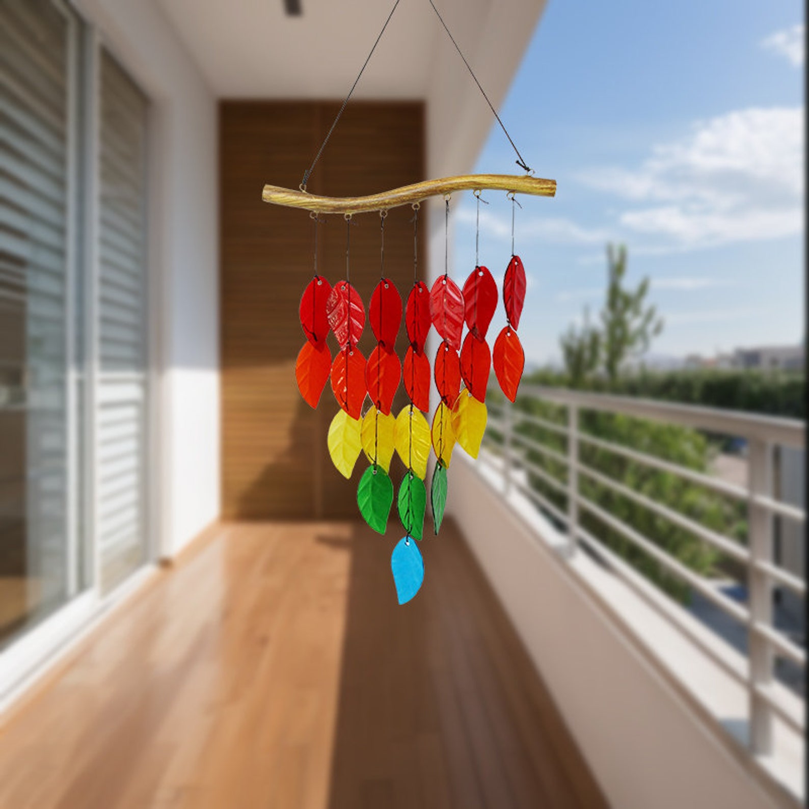 Stained Glass Wind Chime Pendant, Leaf Wind Chime Charm, Sun Catcher ...