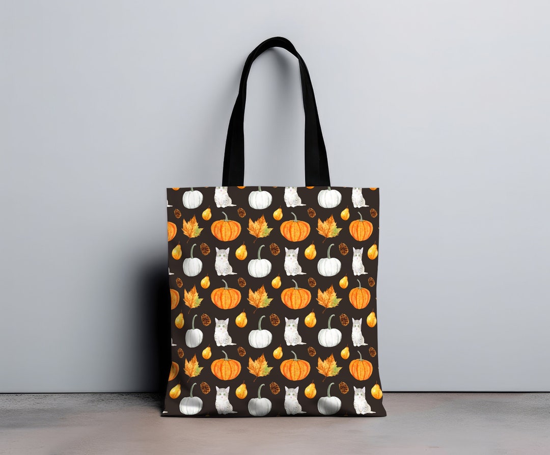 Cat in the Cornucopia Tote Bag Dark Brown Color Watercolor - Etsy