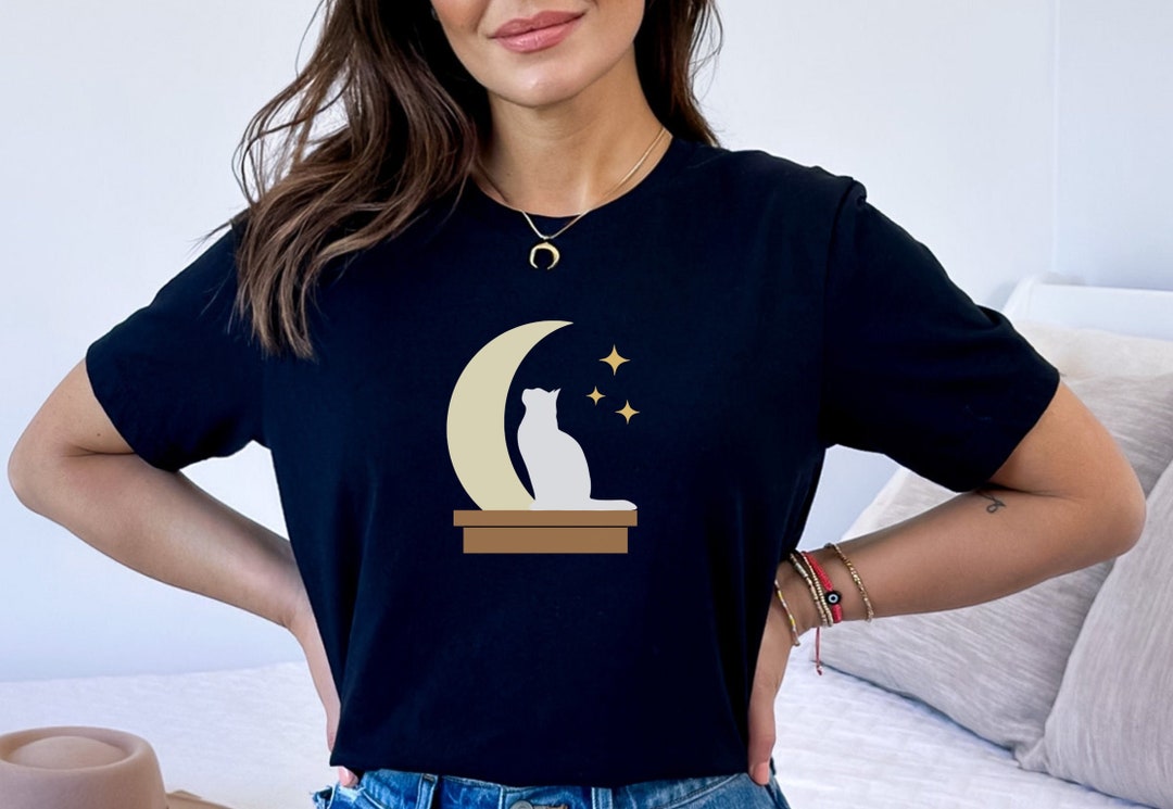 Cat Moon Silhouette Shirt Cat Shirt, Cat Mom Shirt, Cat Dad Gift, Cat ...