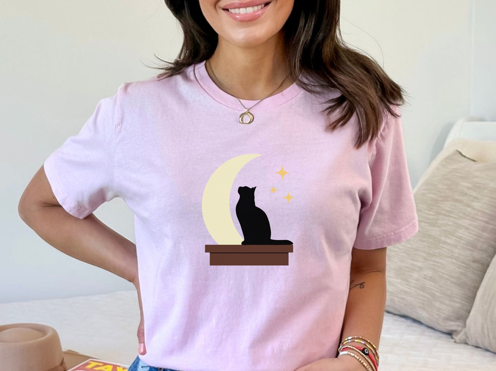 Cat Moon Silhouette Shirt Cat Shirt, Cat Mom Shirt, Cat Dad Gift, Cat ...