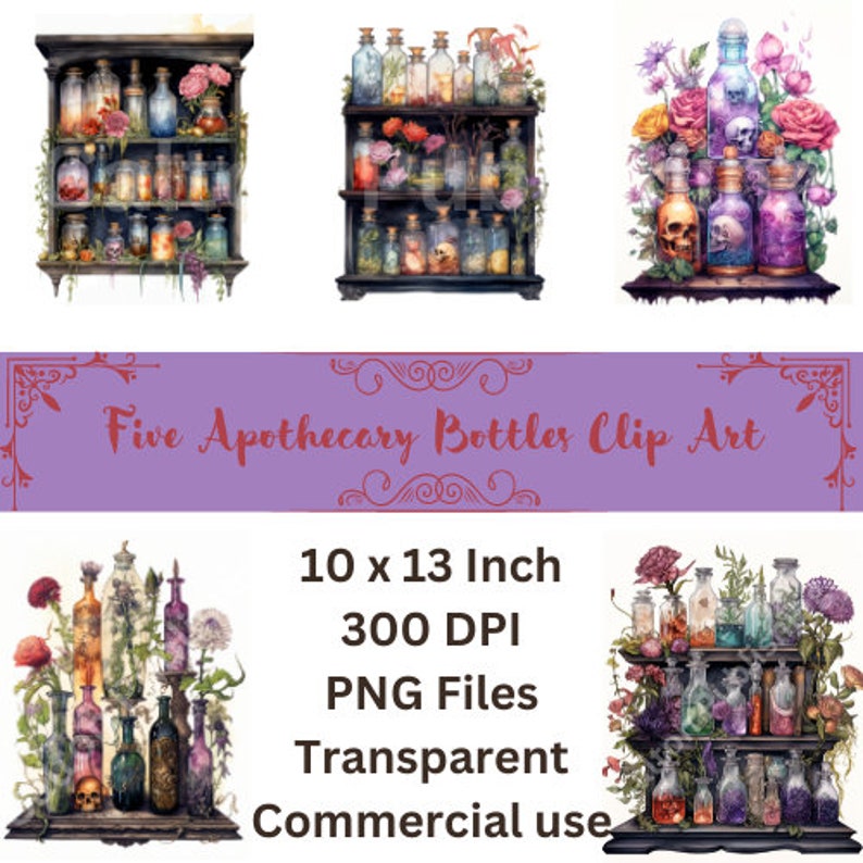 Apothecary Bottles Clipart, Potion Bottles Clip Art, Halloween Bottles ...