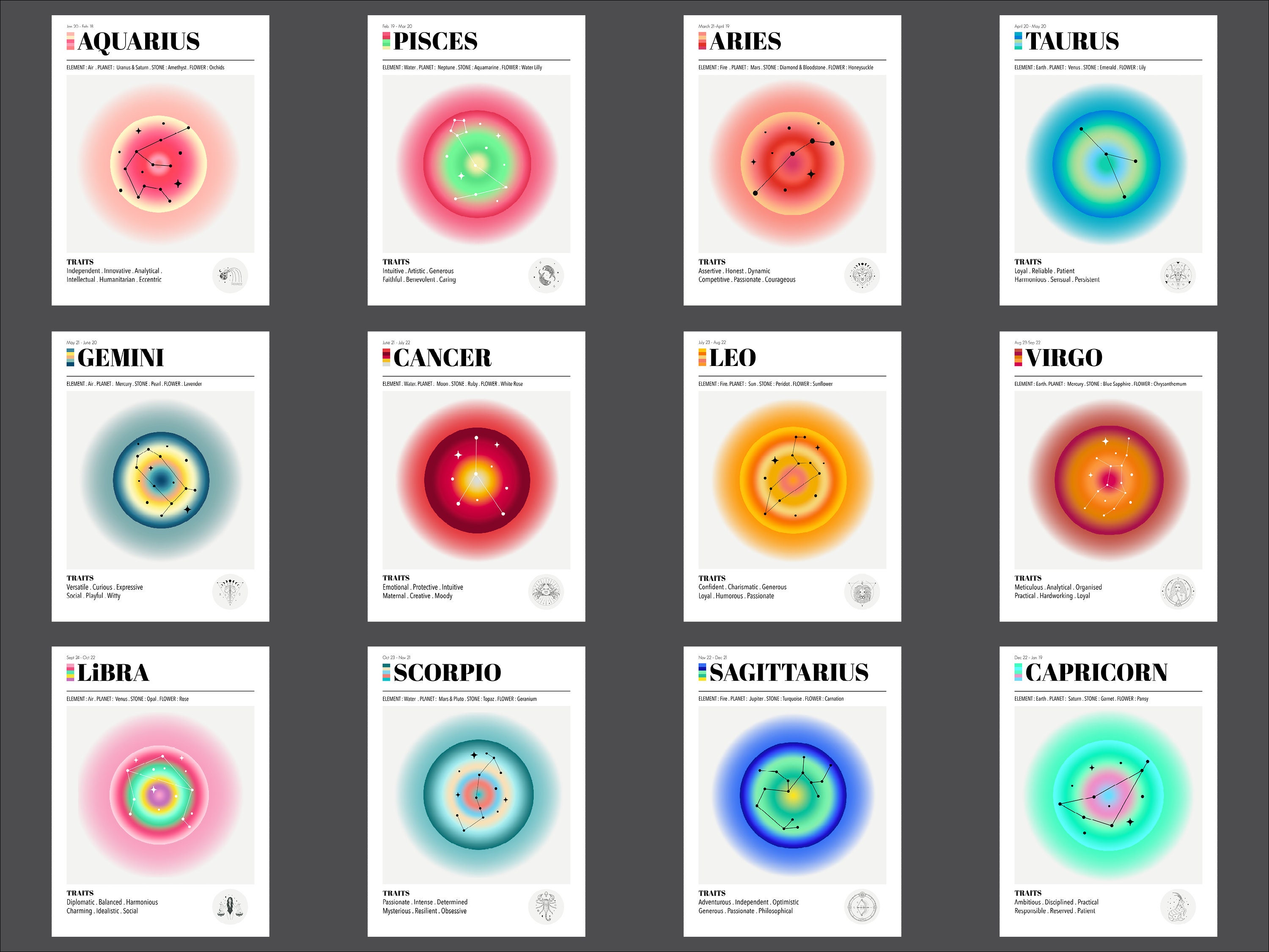 Gemini Aura Zodiac Poster Sun Sign Print Gemini Cosmic Element Poster ...