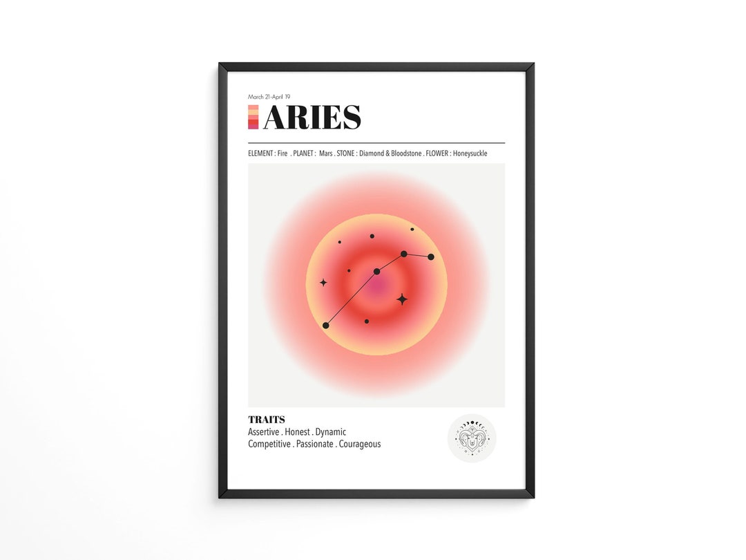 Aries Zodiac Print | Aura Poster | Sun Sign Print | Aries Cosmic ...