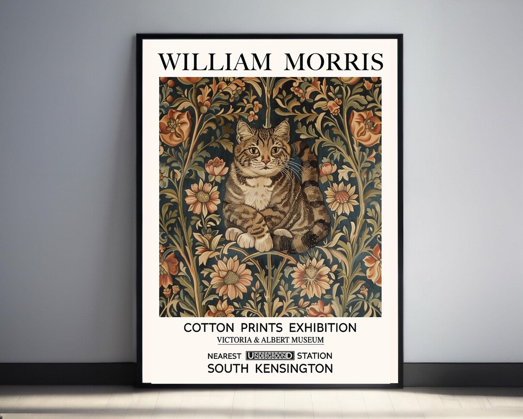 Cat Print William Morris Style Tabby Cat Wall Art Cottagecore Home ...