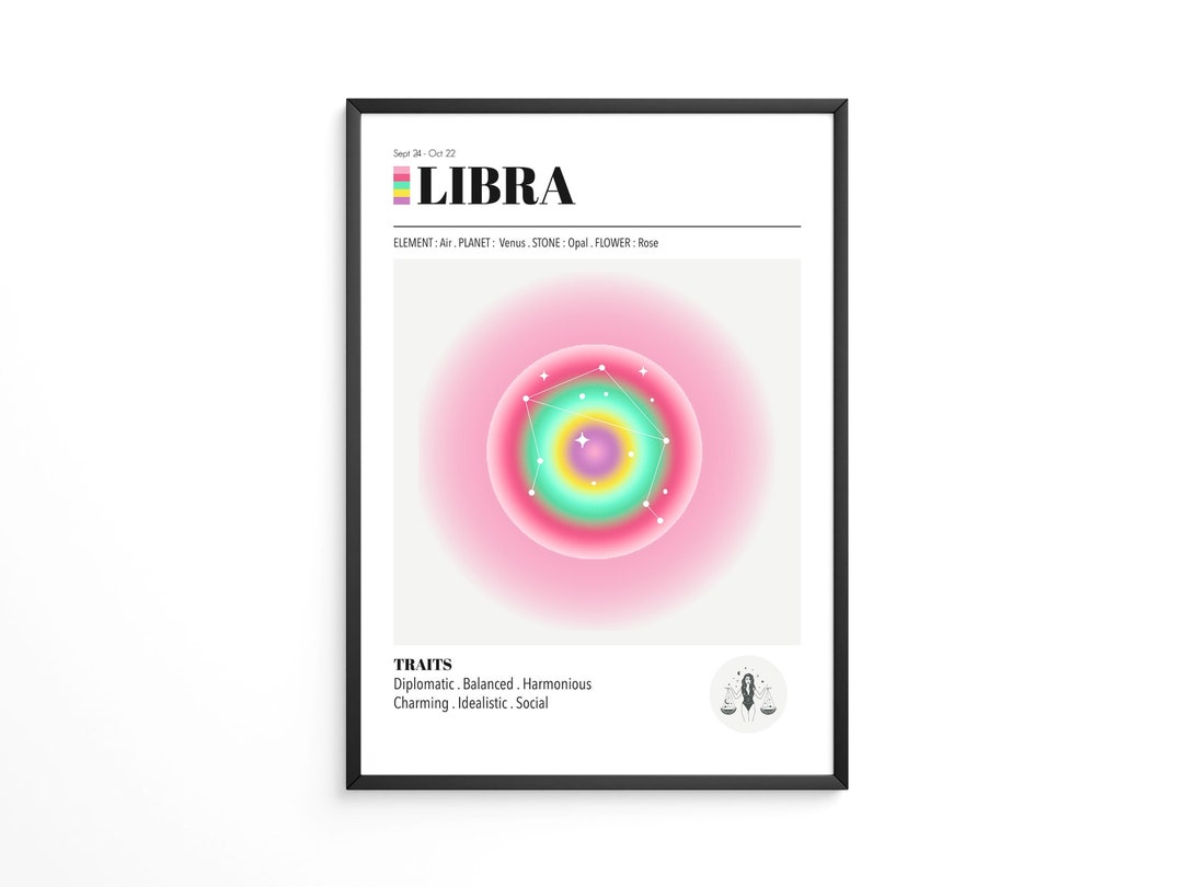 Libra Zodiac Print Libra Framed Poster Gradient Sunsign Art Libra ...