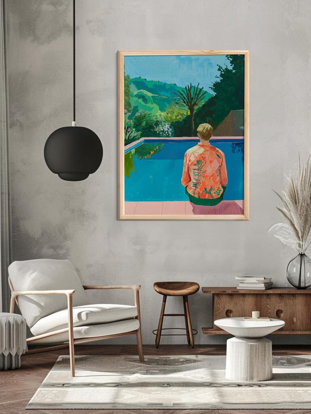 David Hockney Inspired Art Print Not Alone by the Pool Modern Wall ...