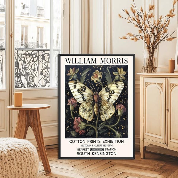William Morris Style Botanical Moth and Moon Print - Cotton Prints ...