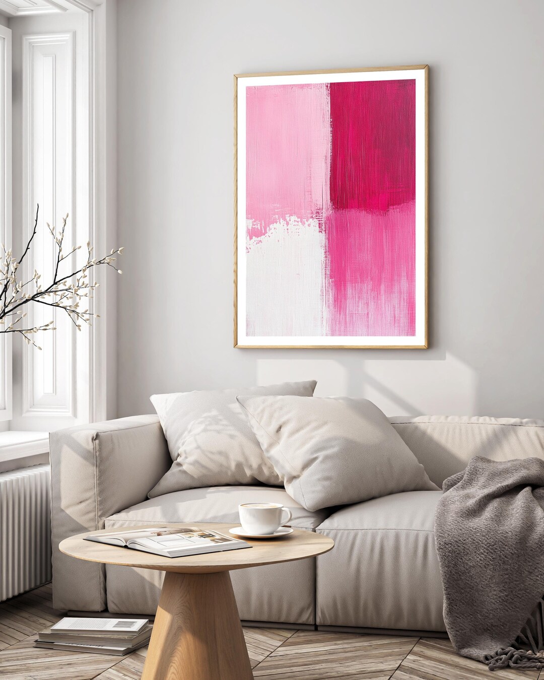 Abstract Pink Art Print Exhibition Canvas Framed Minimalist Modern Wall ...