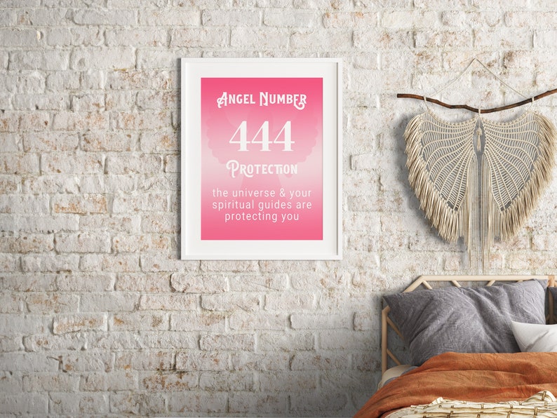 Angel Number 444 Pink Positive Manifestation Room Decor Energy Gradient Art Print Aura Energy ...