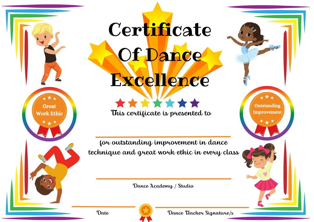 Dance Certificate of Excellence, Dance Award, Certificate of Dance ...