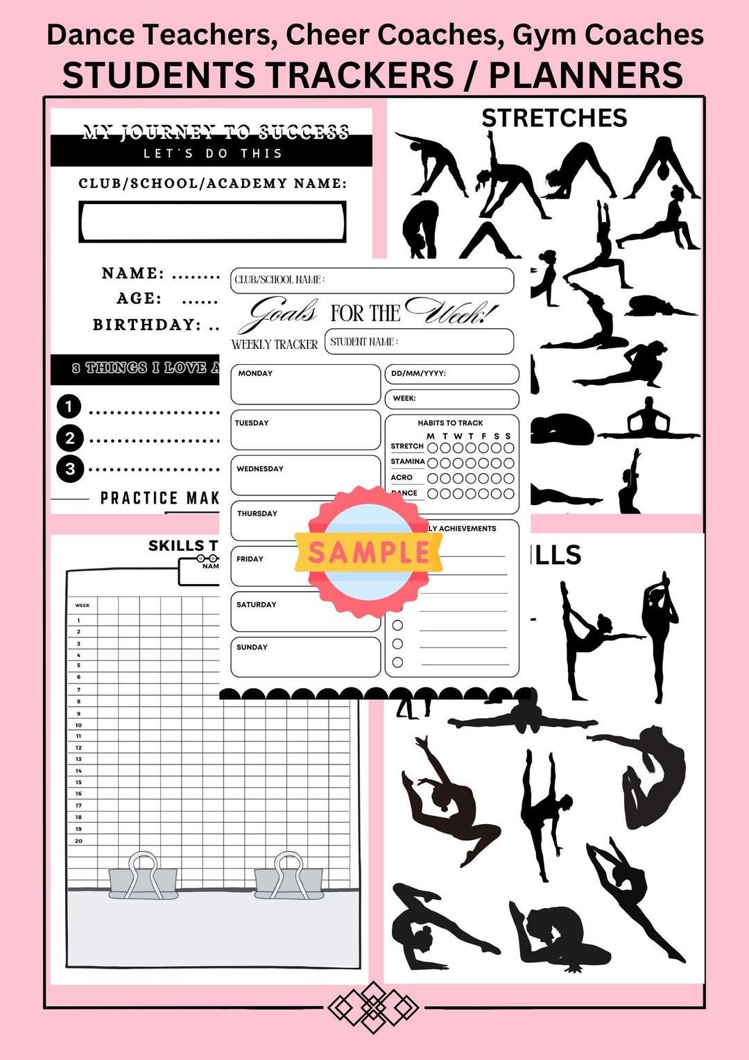 5 PAGE SPORTS TRACKERS: Dance / Cheer / Gymnastics Progress Trackers ...