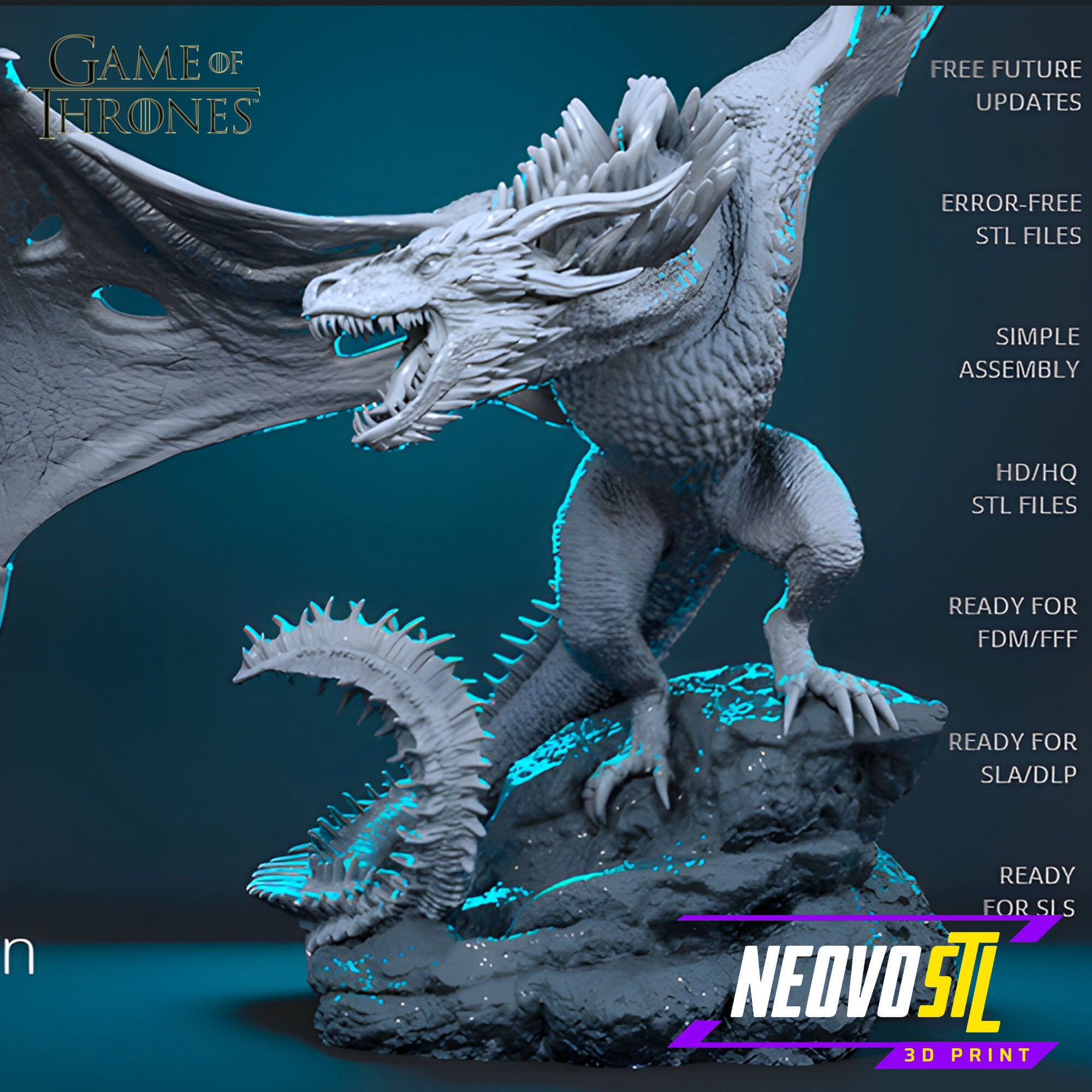 Viserion Ice Dragon 3d Files Got Dragon Stl Game of - Etsy