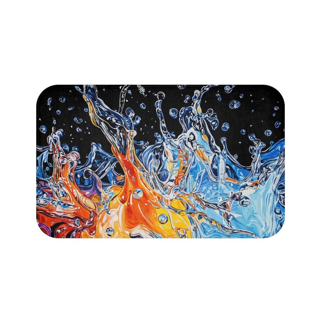 Water Splash Bath Mat Vibrant Bathroom Decor, Abstract Design Rug ...