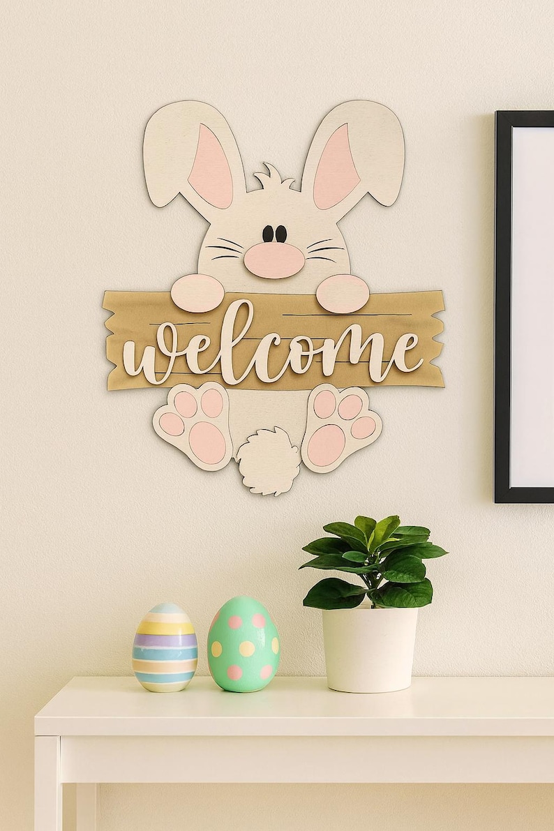 Easter Bunny Door Hanger Welcome Sign Easter Front Door Decor Spring ...