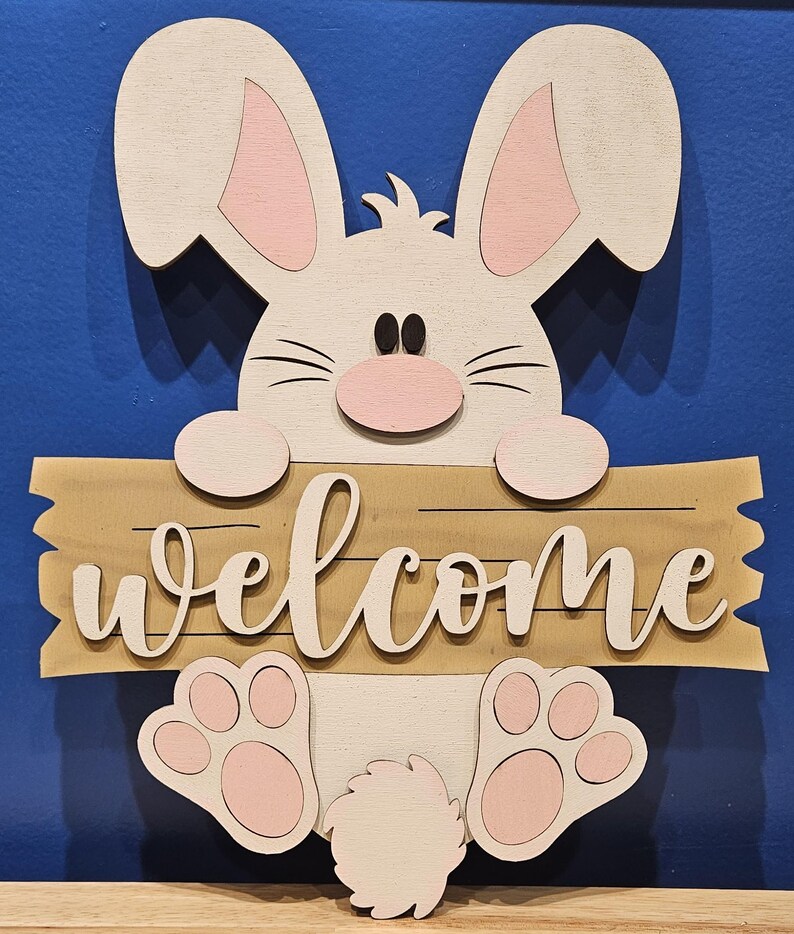 Easter Bunny Door Hanger Welcome Sign Easter Front Door Decor Spring ...