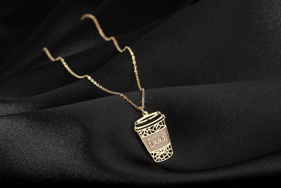 Coffe Cup Name Necklace, Coffee Lover Gift, Personalized Jewelry ...