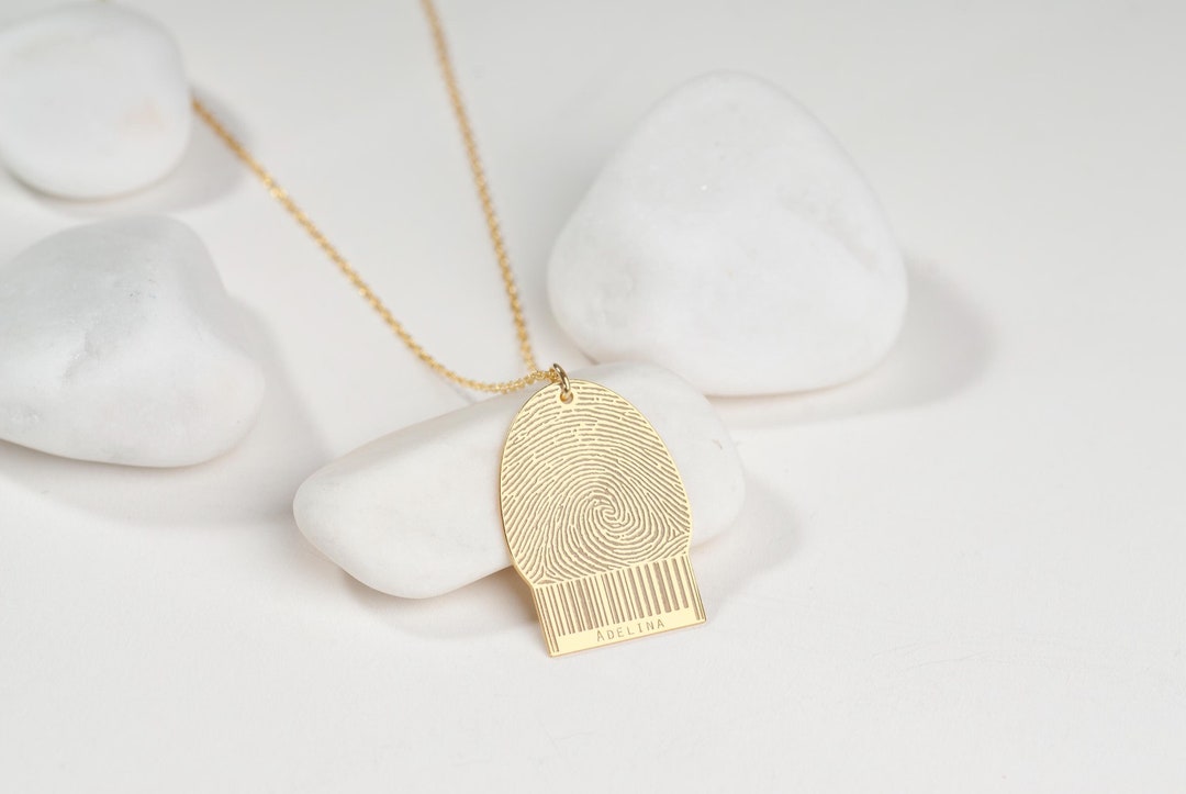 Personalized Fingerprint Barcode Name Necklace, Memorial Jewelry ...