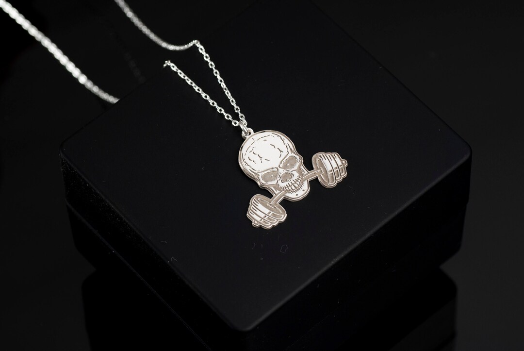 Dumbbell Necklace Silver Fitness Jewelry, Gold Gym Pendant, Barbell ...
