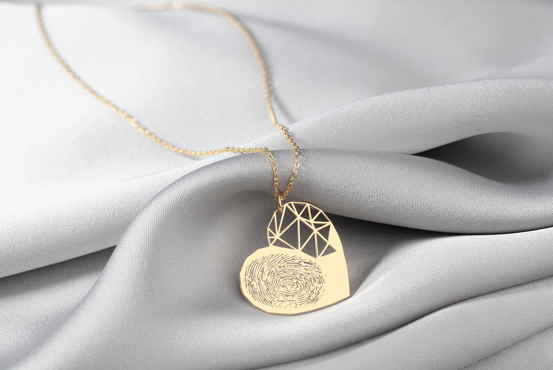Origami Heart Fingerprint Necklace, Sterling Silver, Memorial Jewelry ...