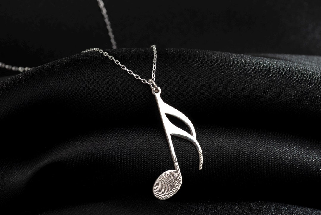Real Fingerprint Music Note Necklace, Musician Gift, Treble Clef ...
